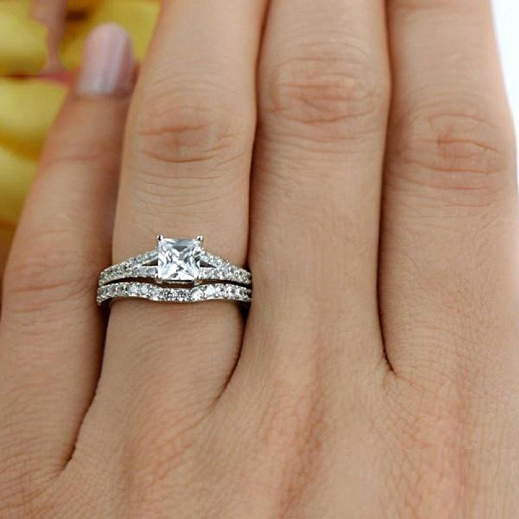 Solid 925 Sterling Silver Engagement Ring Setwhite Gold | Etsy