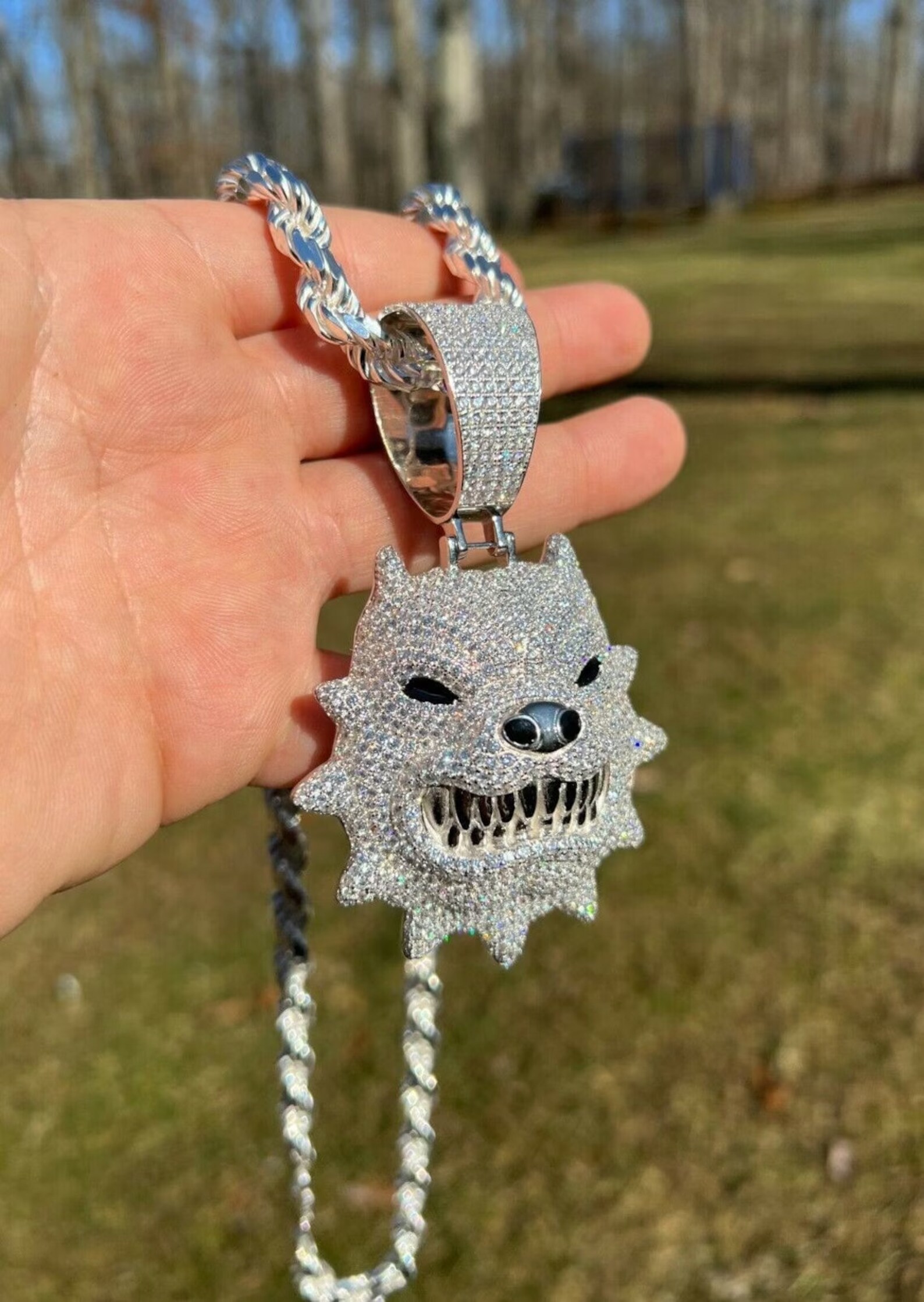 Customized Pendant for Men Cartoon Iced Diamond Out - HUGE Angry Pit ...