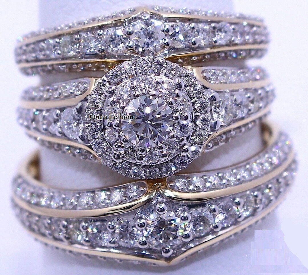 Simulated Diamond Trio Ring Set, 14K Yellow Gold Finish, Sterling ...