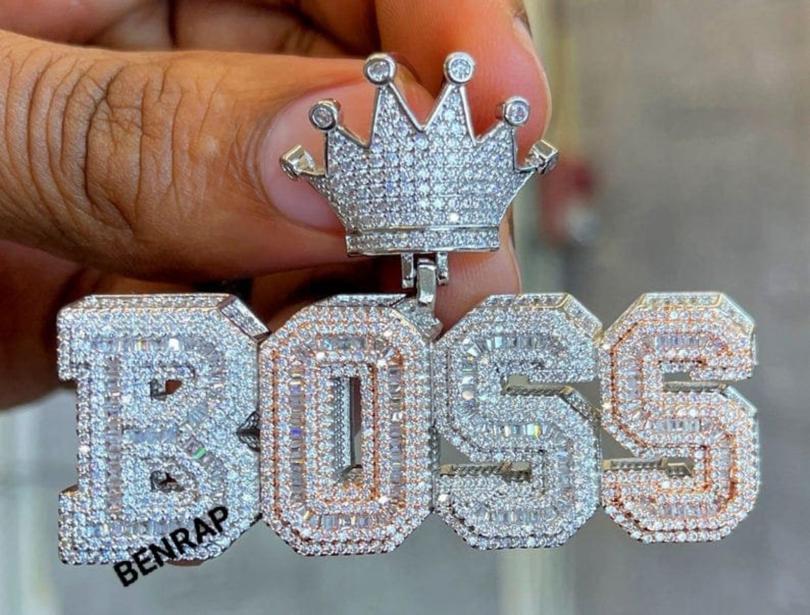Customized BOSS Pendant for Men, Big Diamond Pendant for Him, BOSS ...