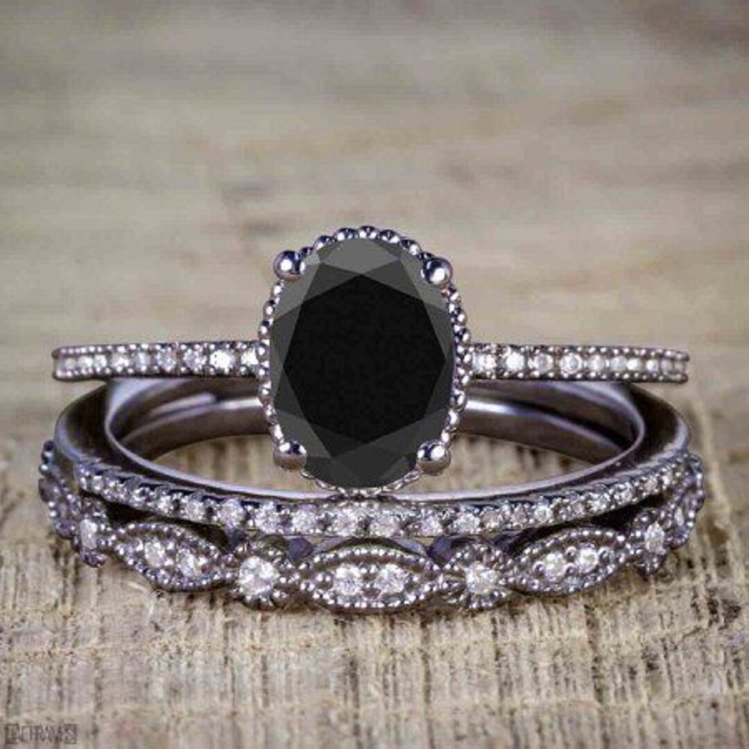 Women's Wedding Band Ring Set, Best Bridal Ring Set, 14K White Gold ...