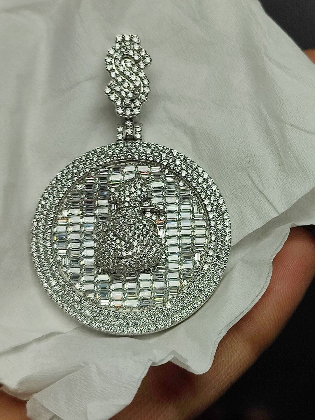 Money Bag Luck Pendant, Blinged Iced Diamond 5 CT Money Bag Medallion ...