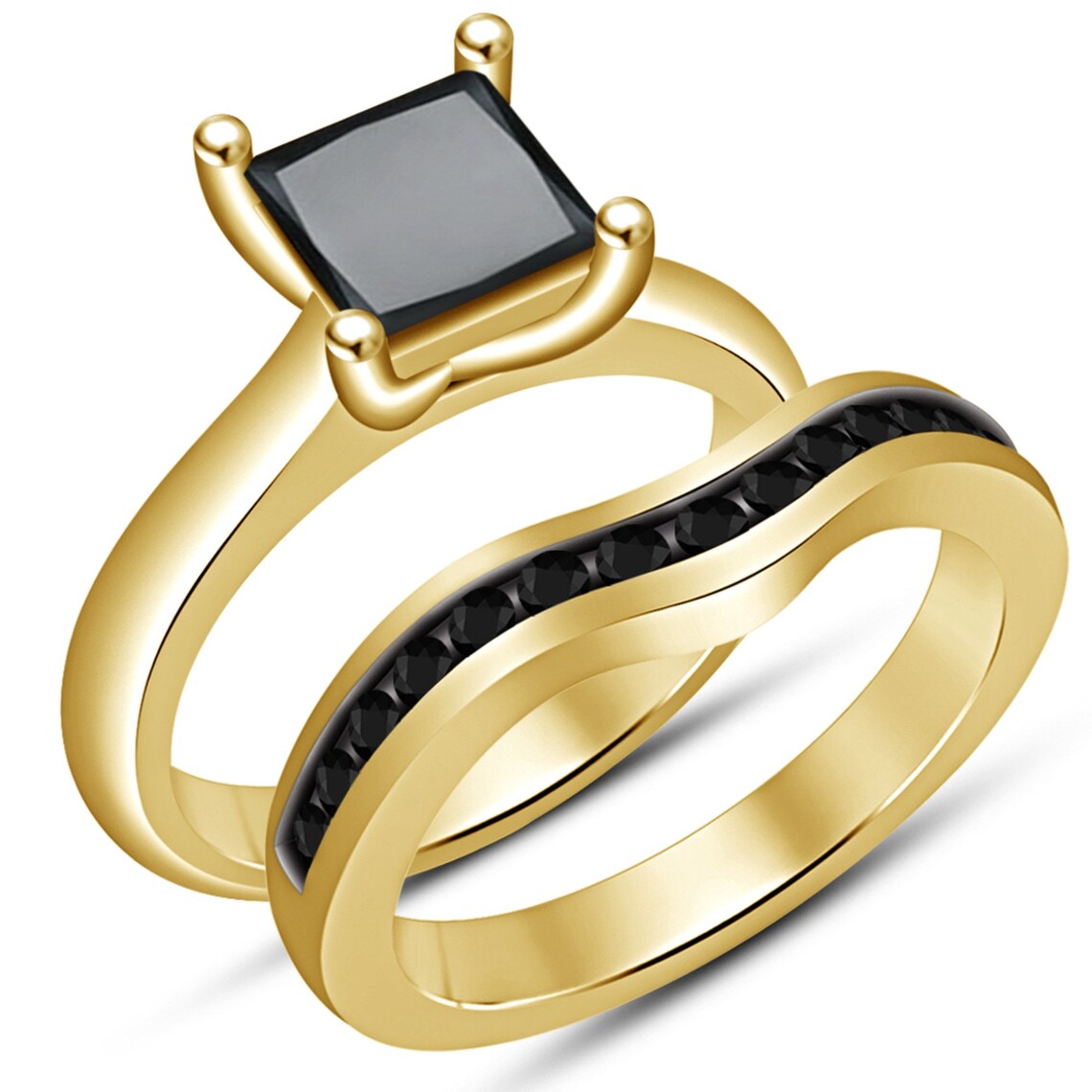 Princess Cut Black Diamond 2 Pieces Engagement Ring Set 925 | Etsy