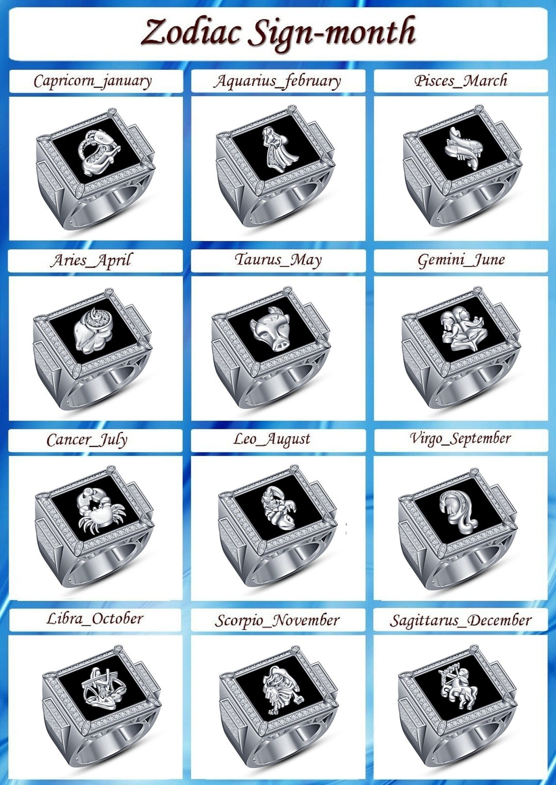 Men's Diamond Ring, Zodiac Sign Signet Rings, Zodiac Rings, Astrology ...