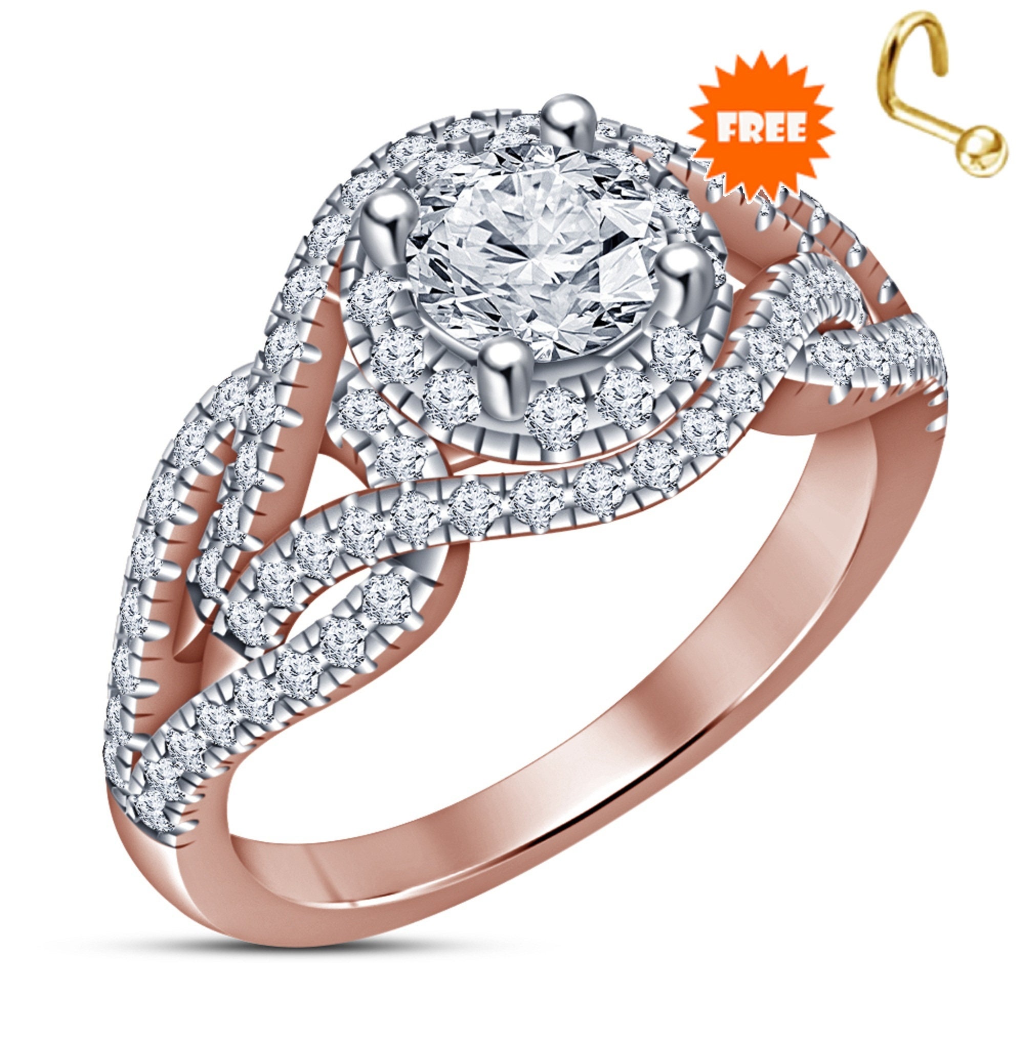 18k Yellow Gold Finish Diamond Engagement Ring,with Round Sim Center ...