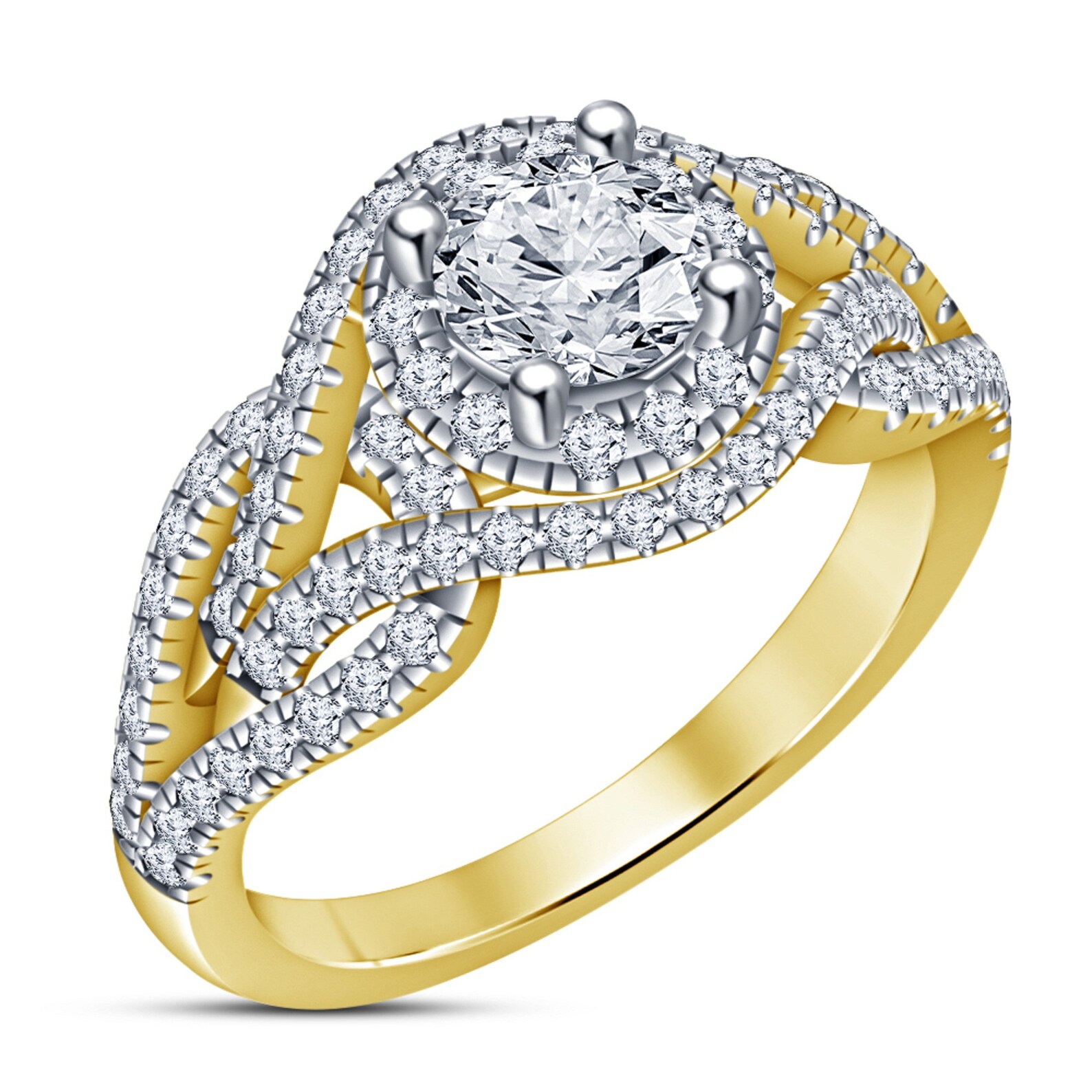 18k Yellow Gold Finish Diamond Engagement Ring,with Round Sim Center ...