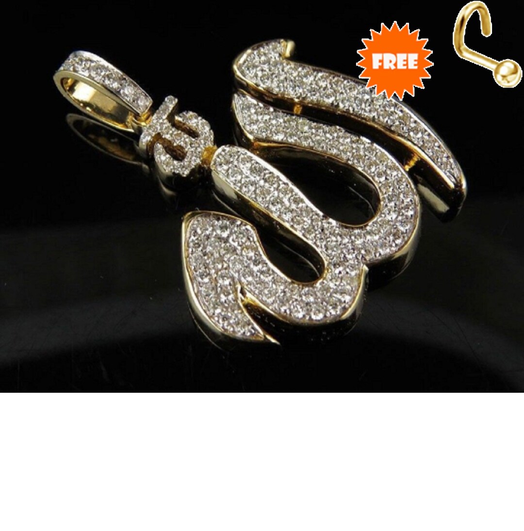 Men's 14K Yellow Gold Finish Round Cut Diamond Allah Islam Muslim ...