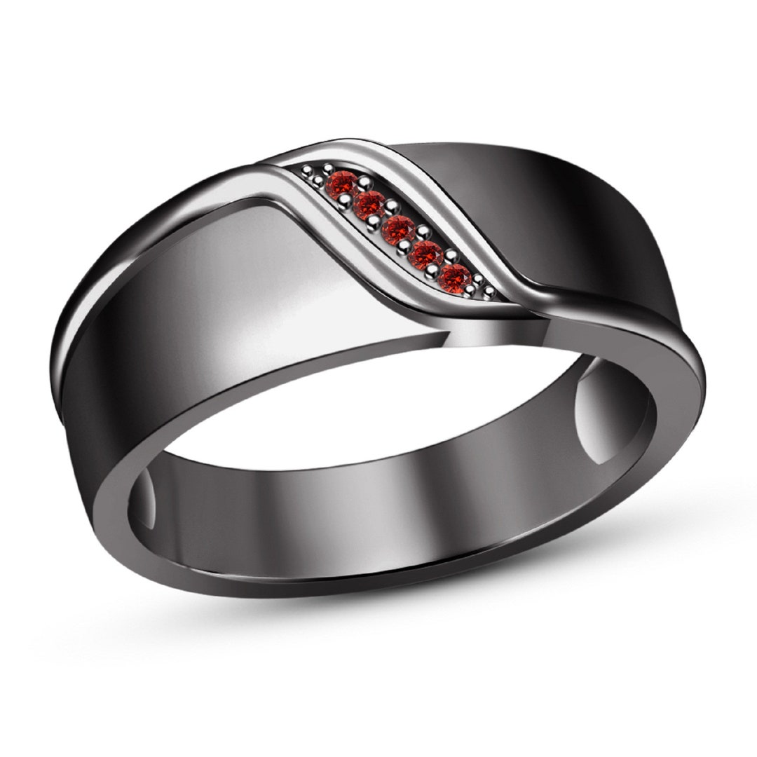 Red Garnet Ring for Groom/ 14K Black Gold Finish 925 Sterling Silver ...