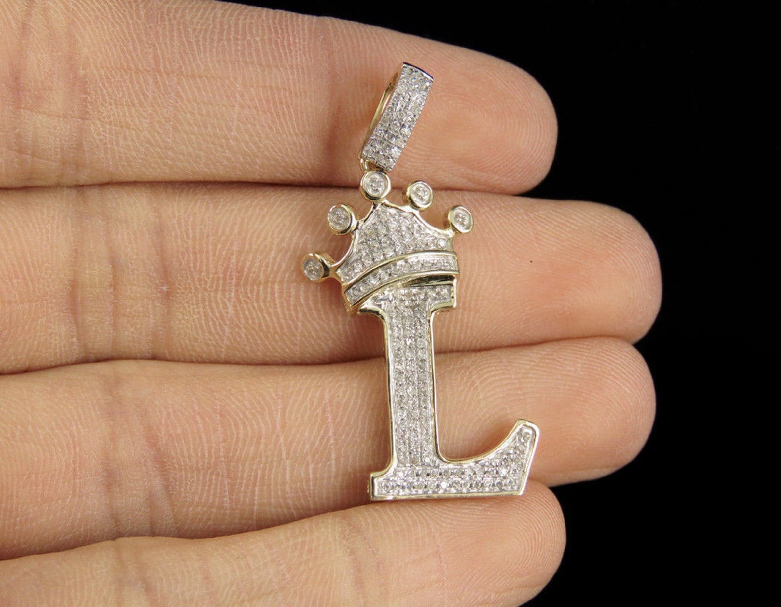 Initial Letter L Crown Diamond Custom Pendant in 10K Yellow - Etsy