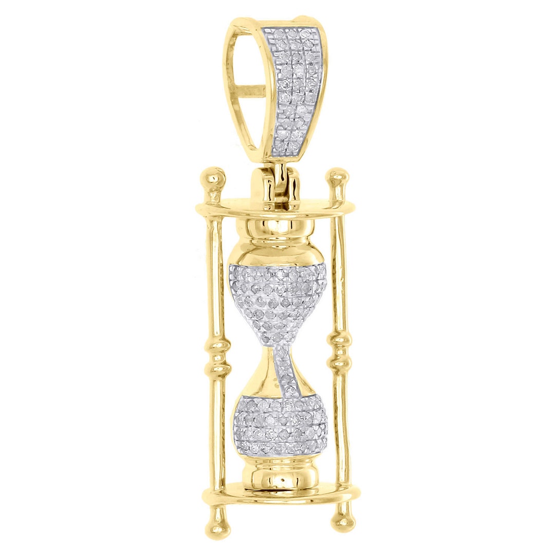 Hourglass Necklace, 925 Sterling Silver Sand Timer in 10K Yellow Gold ...