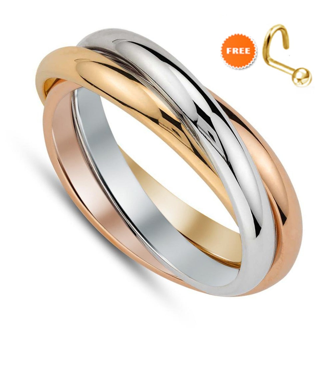 Three Tone Ring 14K / 18K Gold Plated Women's Band | Etsy