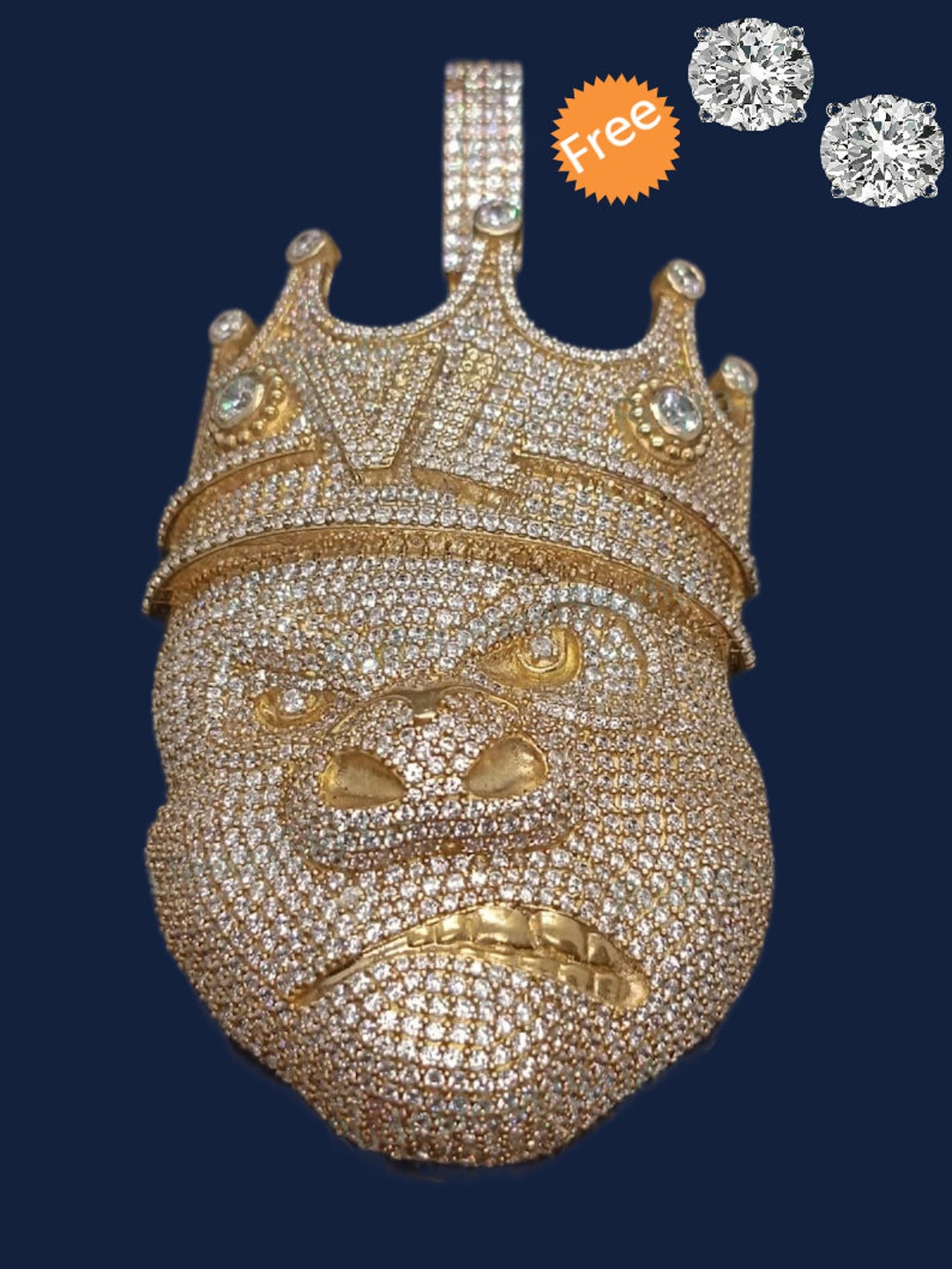 Customized Diamond Moissanite Gorilla King Pendant, Cartoon Style 925 ...