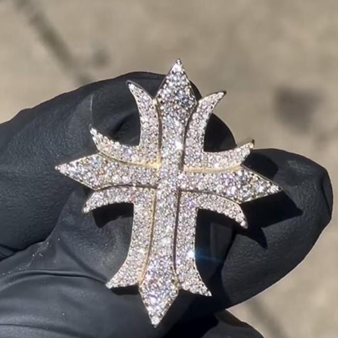 Men's Customized Hip Hop Cross Ring, Iced Out Moissanite Bling Ring ...