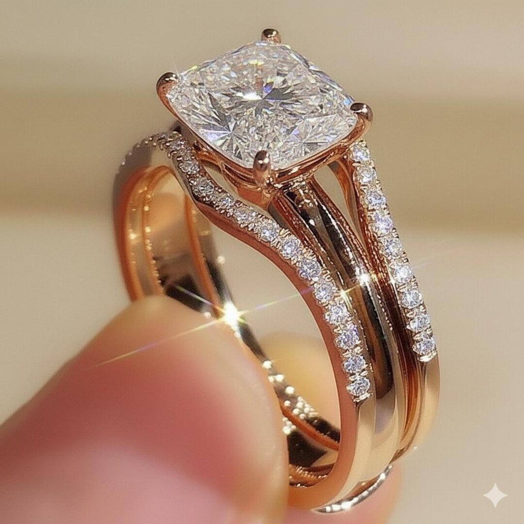 Moissanite Princess Cut Diamond Engagement Ring Enhancer Set, Rose Gold ...