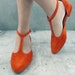 Women's Closed-toe Sandals, Orange Leather Pumps, Dancing Shoes, Rustic ...