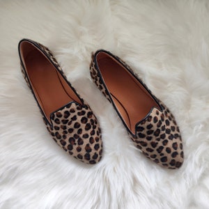 Pony Skin Flat Loafers for Women Leopard Pointed Shoes | Etsy