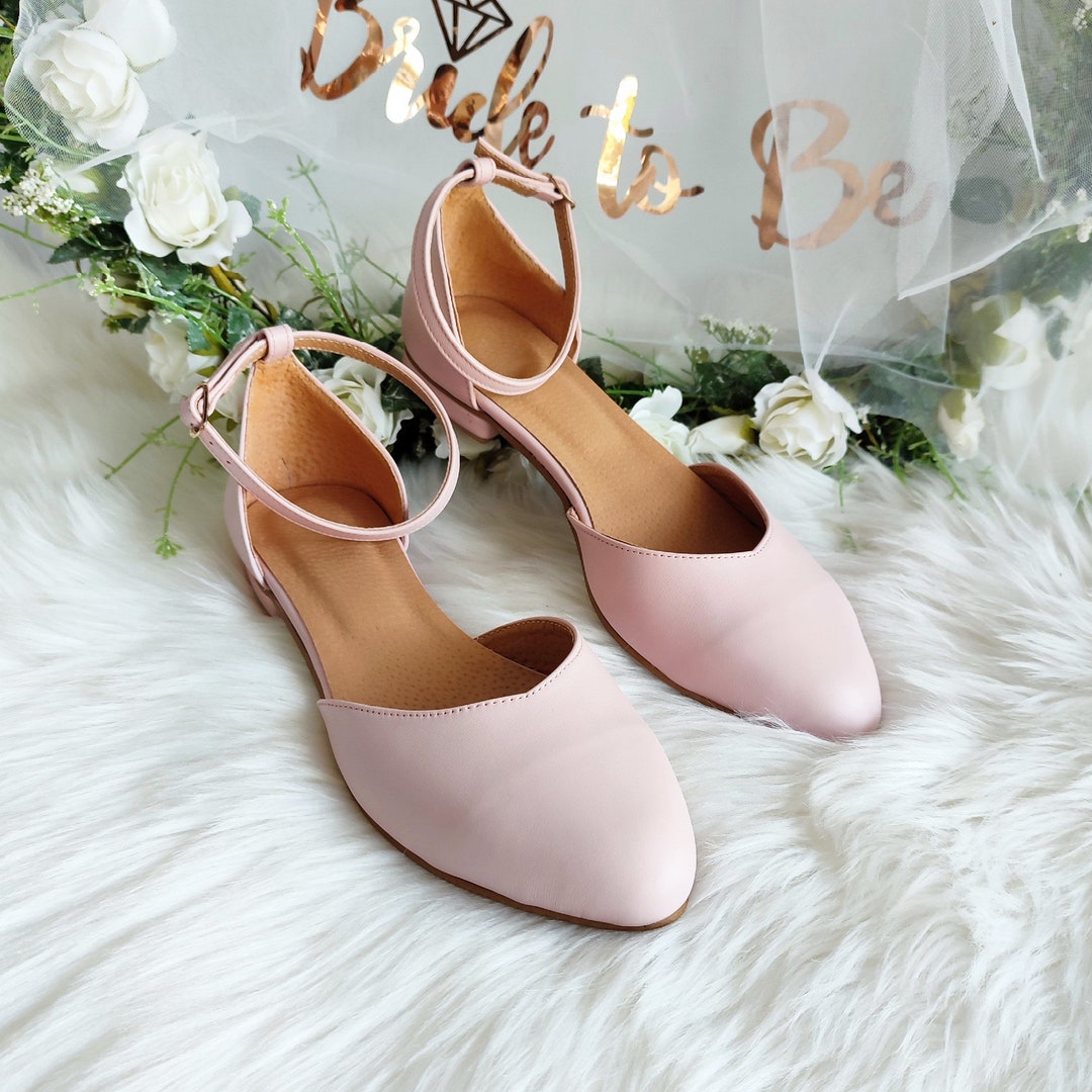 Dusty Pink Bridal Flats, Blush Leather Women Wedding Shoes, Pink ...