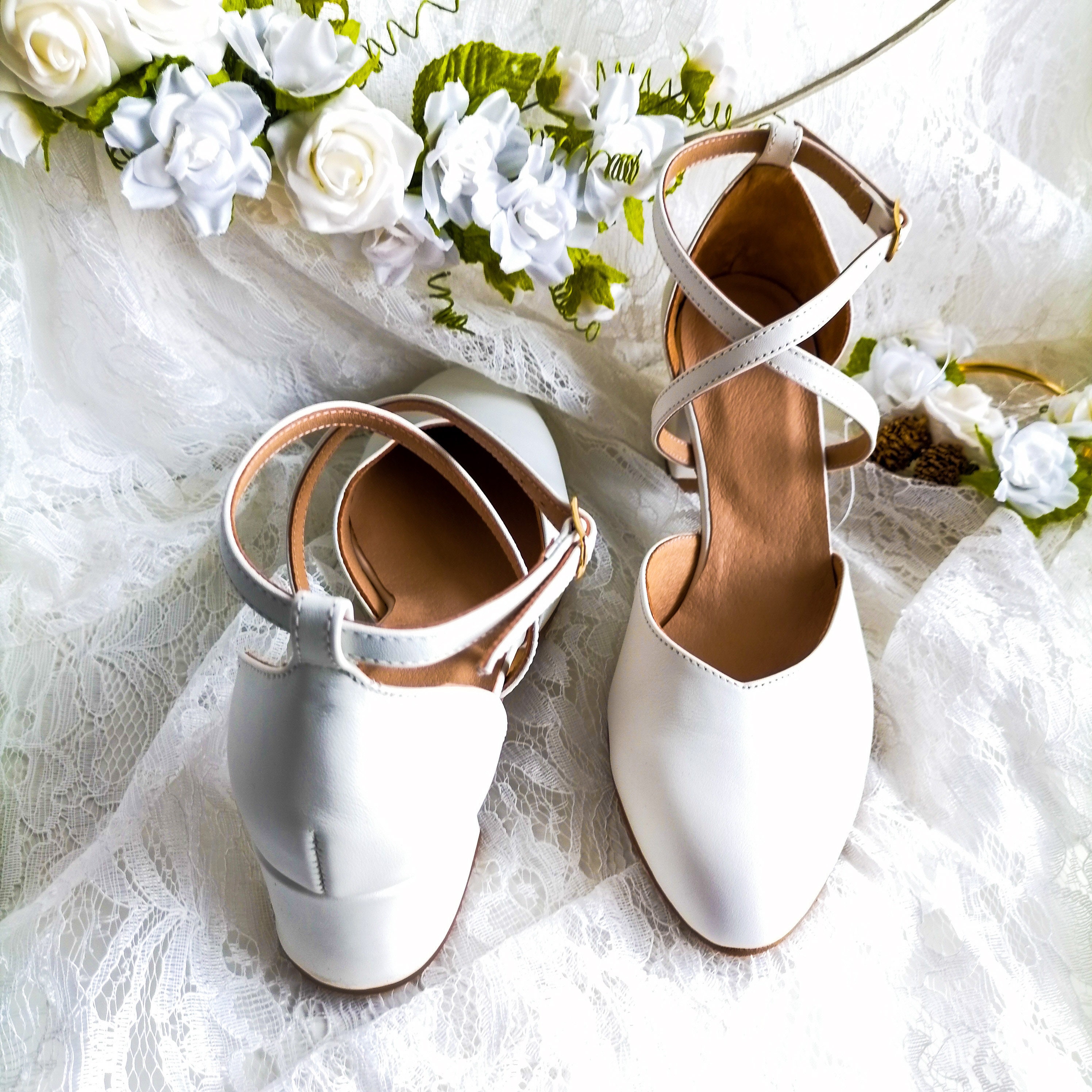 Bride Wedding Pumps Cross-Front Straps Block Heel Bridal | Etsy