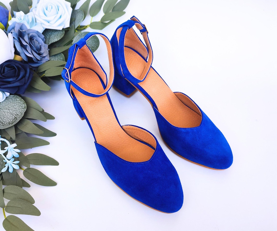 Royal Blue Heels for Bride, Blue Suede Leather, Women Bridal Pumps ...