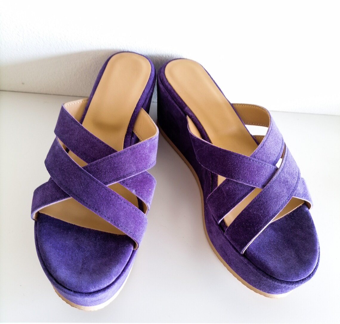 Ladies Leather Wedges Purple Suede Platform Shoes Greek | Etsy