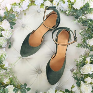 Sage Green Heels for Wedding, Celadon Green Velvet Women's Bridal Shoes ...