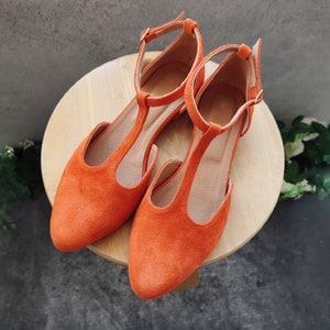Women's Closed-toe Sandals, Orange Leather Pumps, Dancing Shoes, Rustic ...