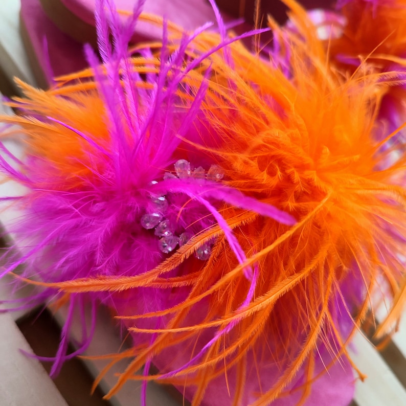 Ostrich Feather Sandals in Orange and Hot Pink, Square Toe-ring Front ...