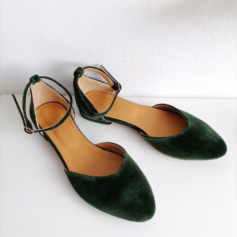 Green Velvet Women's Pointed Toe Shoes Velvet Ballet | Etsy
