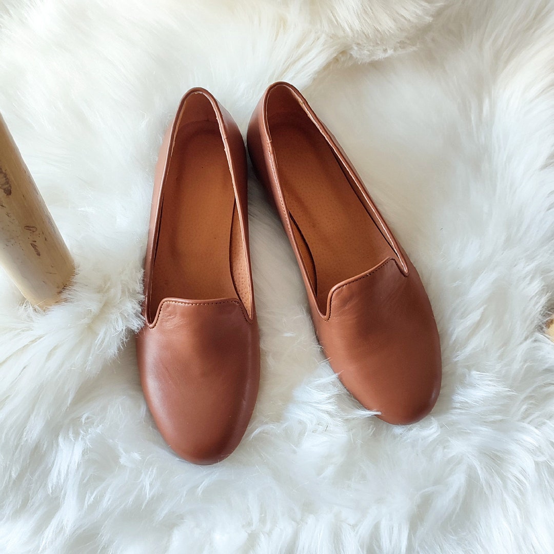 Ladies Leather Loafers, Rounded Toe, Totally Brown Flat Shoes ...