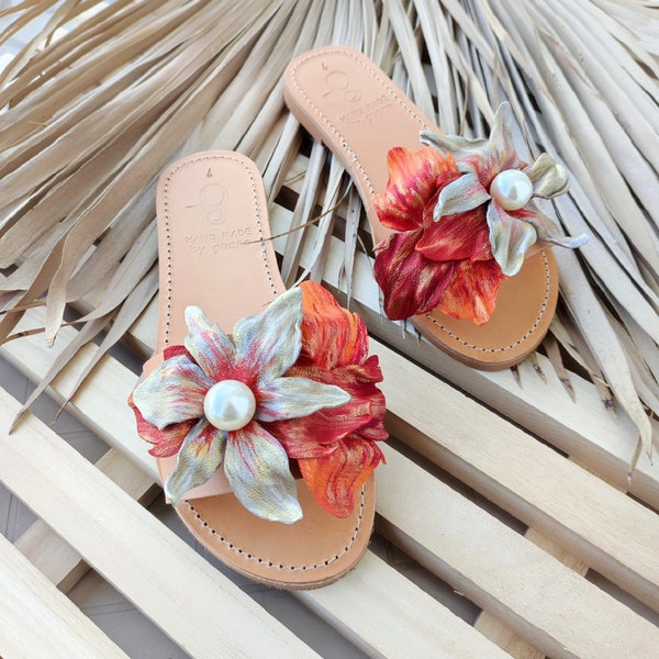 Red Leather Flower - Etsy