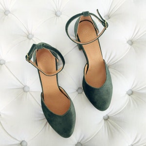 Sage Green Heels for Wedding, Celadon Green Velvet Women's Bridal Shoes ...