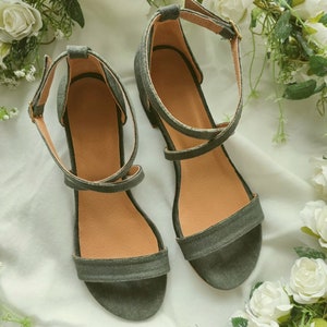 Light Olive Green Velvet Wedding Shoes, Cross Front Closure, Sage Green ...