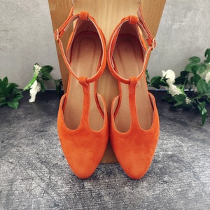 Women's Closed-toe Sandals, Orange Leather Pumps, Dancing Shoes, Rustic ...