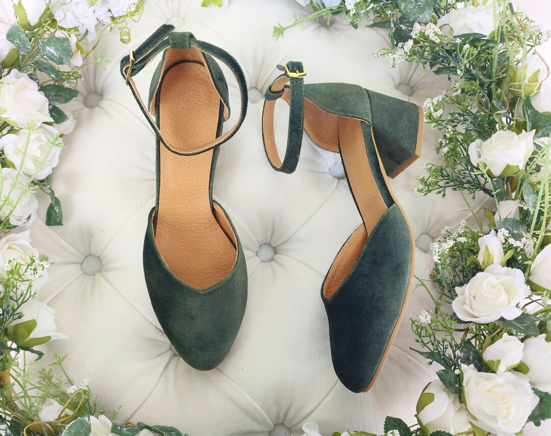 Sage Green Heels for Wedding, Celadon Green Velvet Women's Bridal Shoes ...