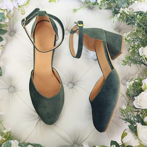 Sage Green Heels for Wedding, Celadon Green Velvet Women's Bridal Shoes ...