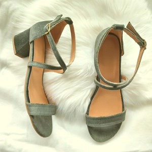 Light Olive Green Velvet Wedding Shoes, Cross Front Closure, Sage Green ...