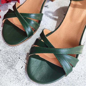 Green Mid Heeled Sandals, Open-toe Event Shoes, Delicate Cross Front ...