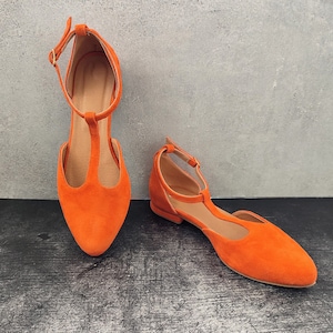 Women's Closed-toe Sandals, Orange Leather Pumps, Dancing Shoes, Rustic ...