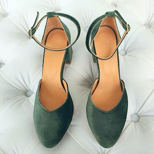 Sage Green Heels for Wedding, Celadon Green Velvet Women's Bridal Shoes ...