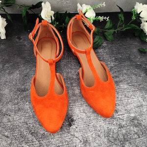 Women's Closed-toe Sandals, Orange Leather Pumps, Dancing Shoes, Rustic ...
