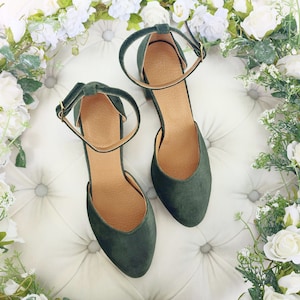 Sage Green Heels for Wedding, Celadon Green Velvet Women's Bridal Shoes ...