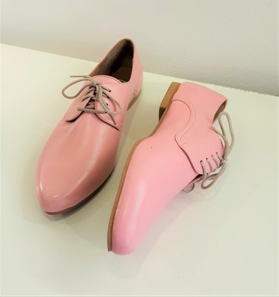 Pink Leather Shoes Pink Oxford Shoes Close Shoes Flat | Etsy