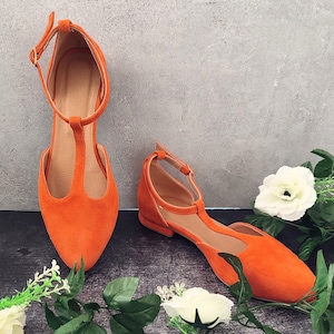 Women's Closed-toe Sandals, Orange Leather Pumps, Dancing Shoes, Rustic ...