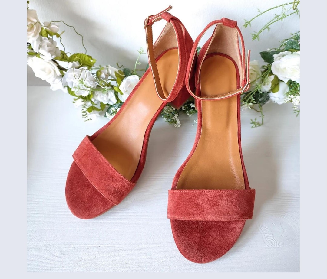 Rust Orange Suede Sandals, Ready to Ship Size 40 EUR, Ankle Wrap Block ...