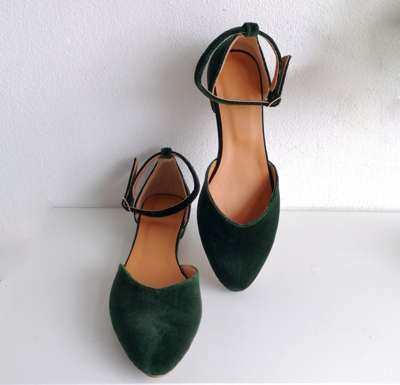 Green Velvet Women's Pointed Toe Shoes Velvet Ballet | Etsy
