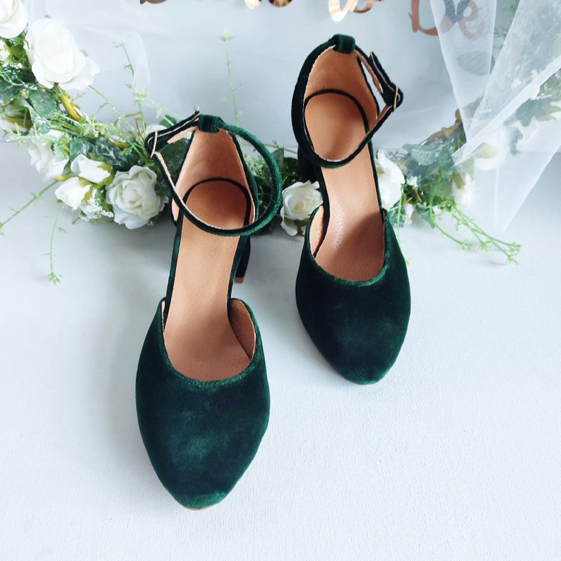 Green Velvet Wedding Reception Dress Heels Velvet Ankle Strap - Etsy