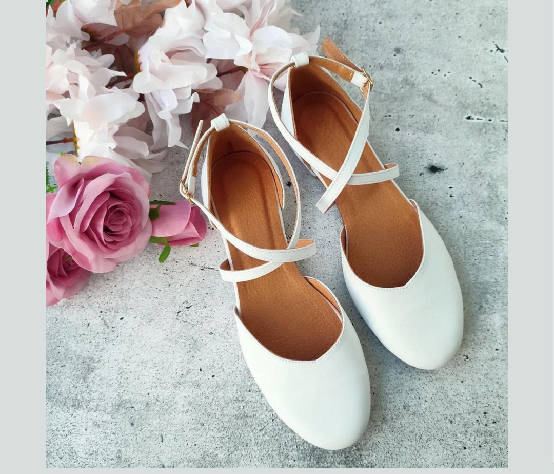 Romantic and Stylish White Leather Ballet Wedding Shoes, Bridal Flats ...