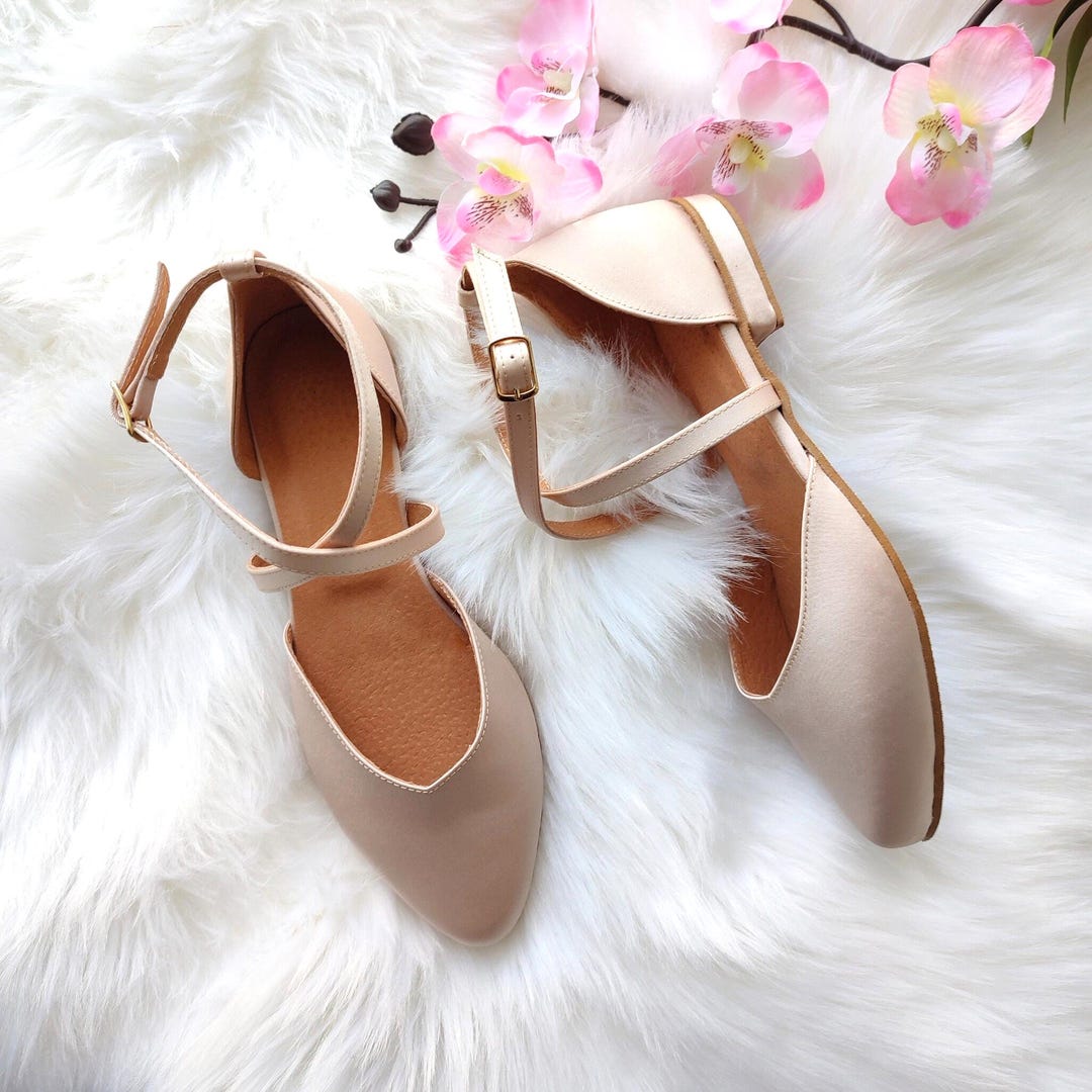 Ivory Satin Wedding Ballet Pumps, Cross-front Straps With Ankle Closure ...