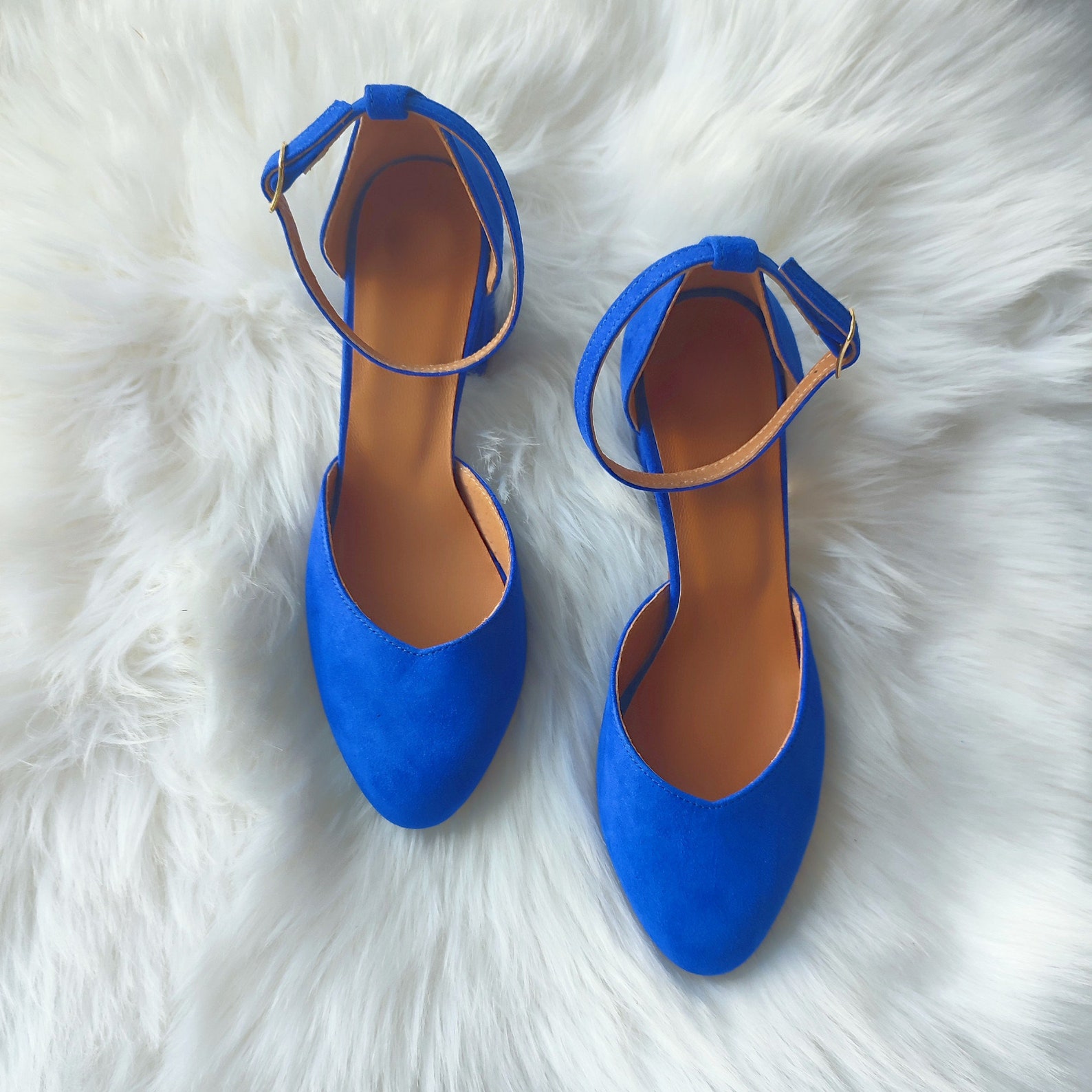 Blue Royal Suede Block Heels Blue Leather Shoes Block Heel - Etsy