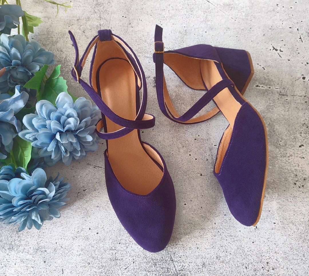 Deep Royal Purple Wedding Ankle Wrap Shoes, Purple Dress Shoes, Cross ...